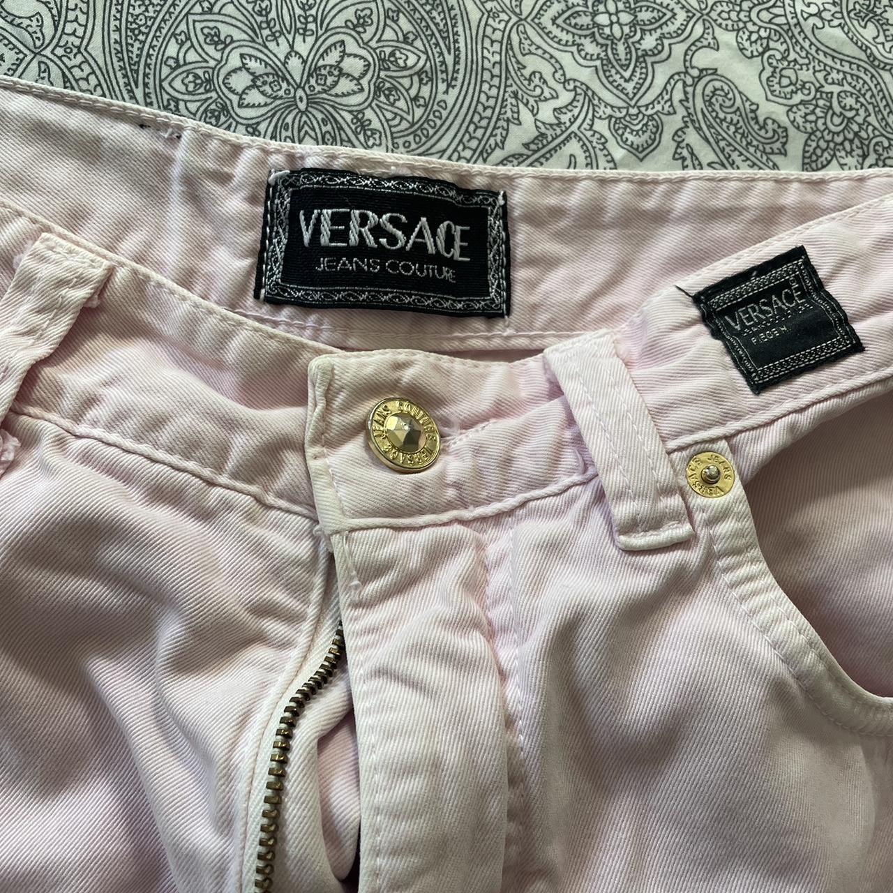 Baby pink versace mini skirt, I’m a size 8 and it... - Depop