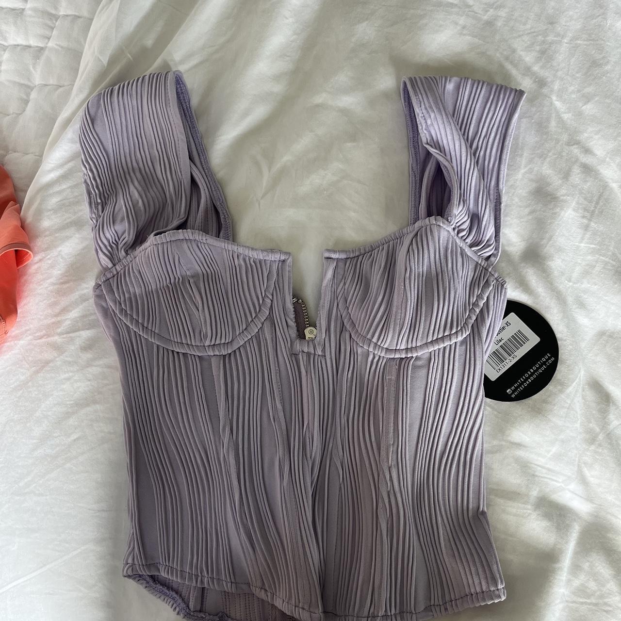 -purple white fox top -zips in the back - never... - Depop