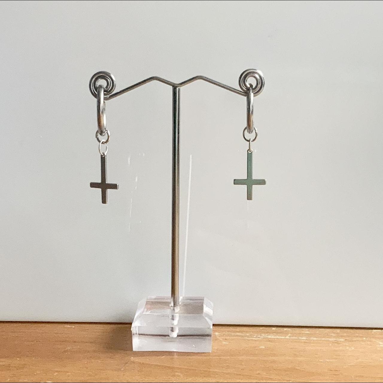 Inverted Cross Hoops Earrings Silver or Black... - Depop