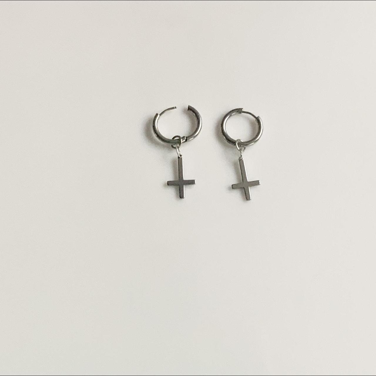 Inverted Cross Hoops Earrings Silver or Black... - Depop