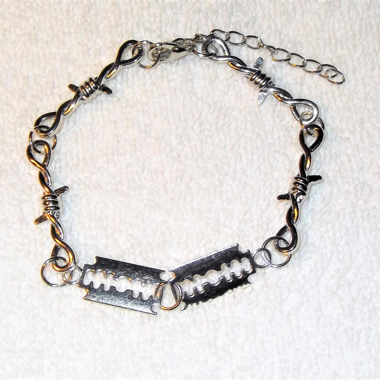 Barb Barbed Wire Razor Blade Charm Bracelet Jewelry... - Depop