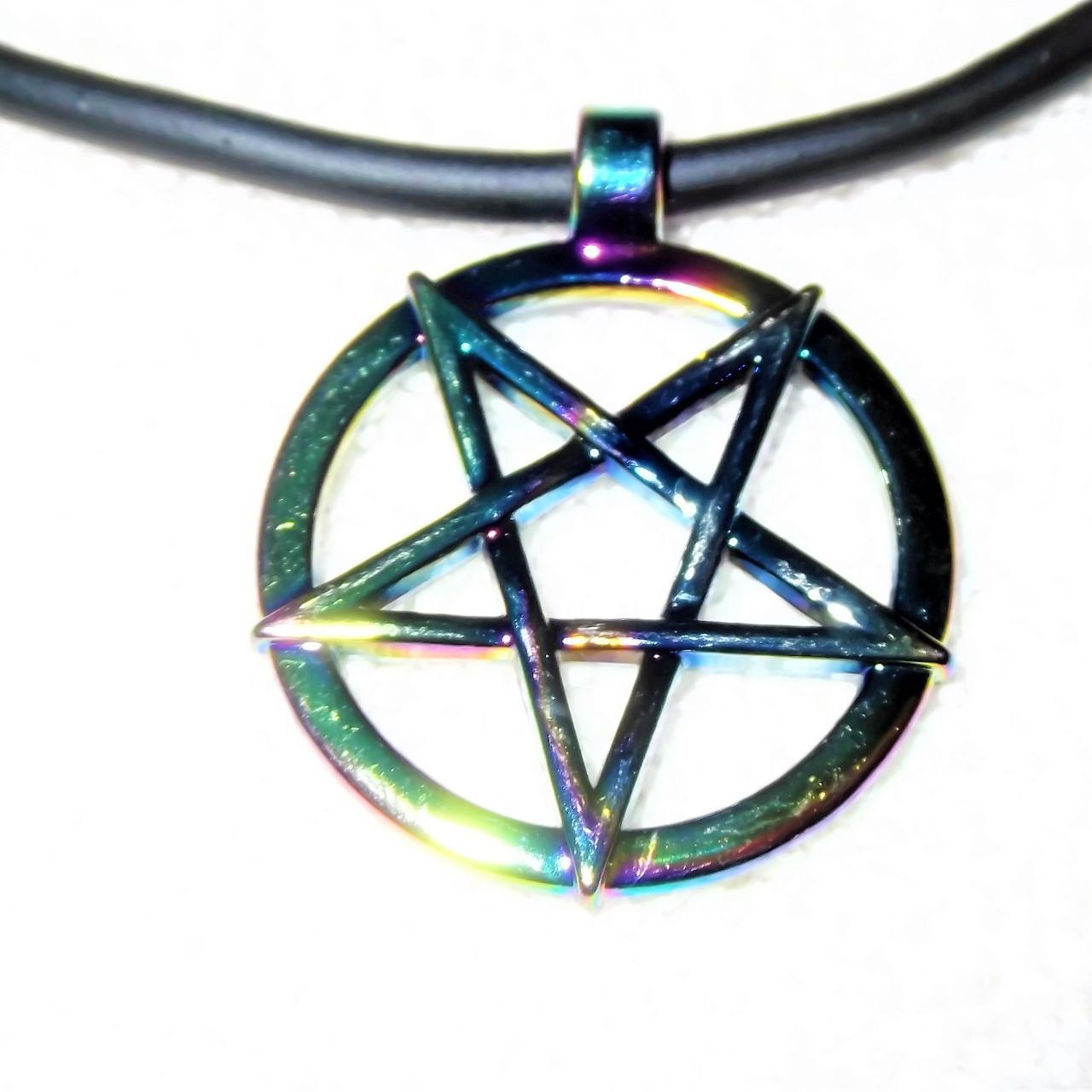 Pentagram Multi Color Wicca Necklace Jewelry Pendant... - Depop
