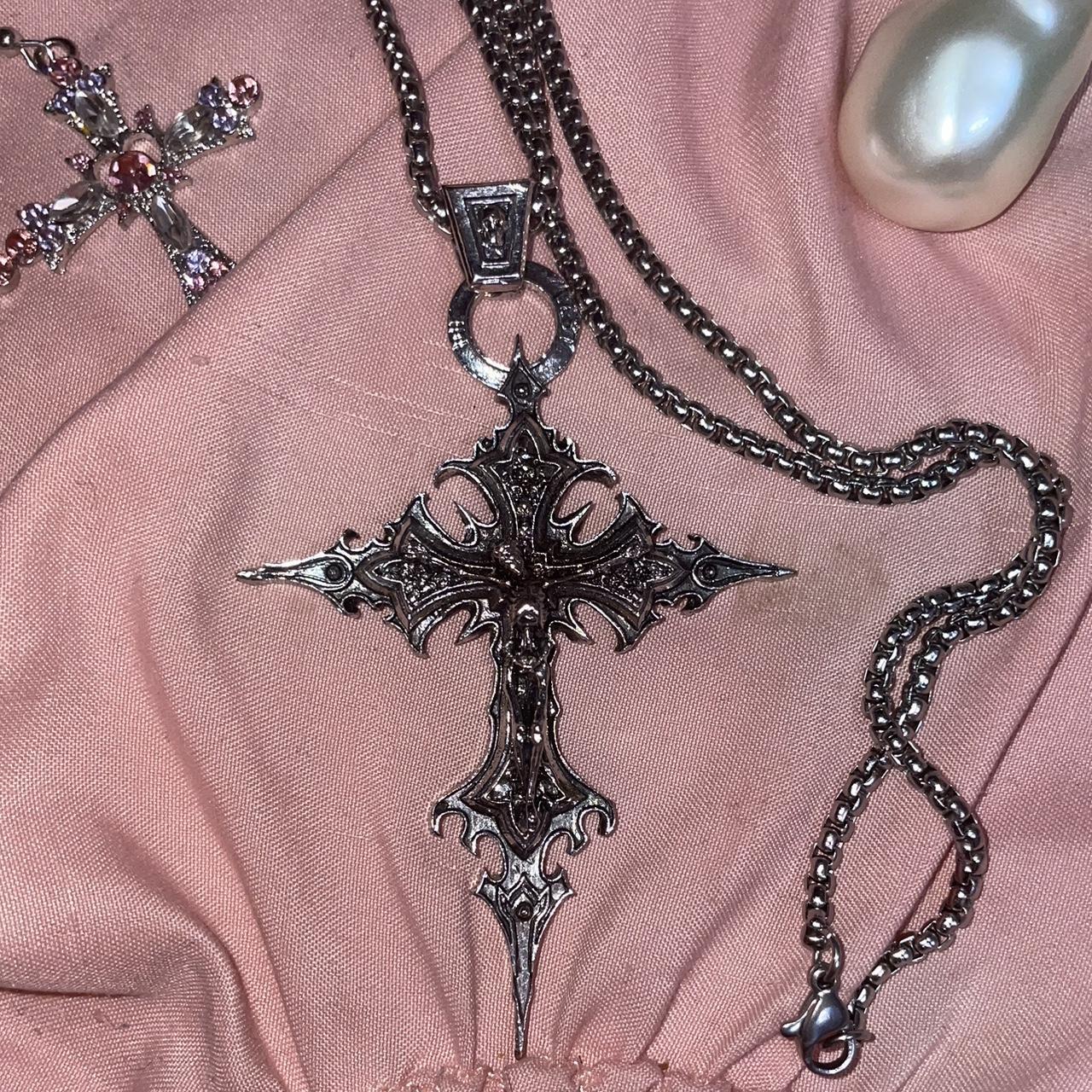 Silver and grey skeleton cross necklace . no flaws... - Depop