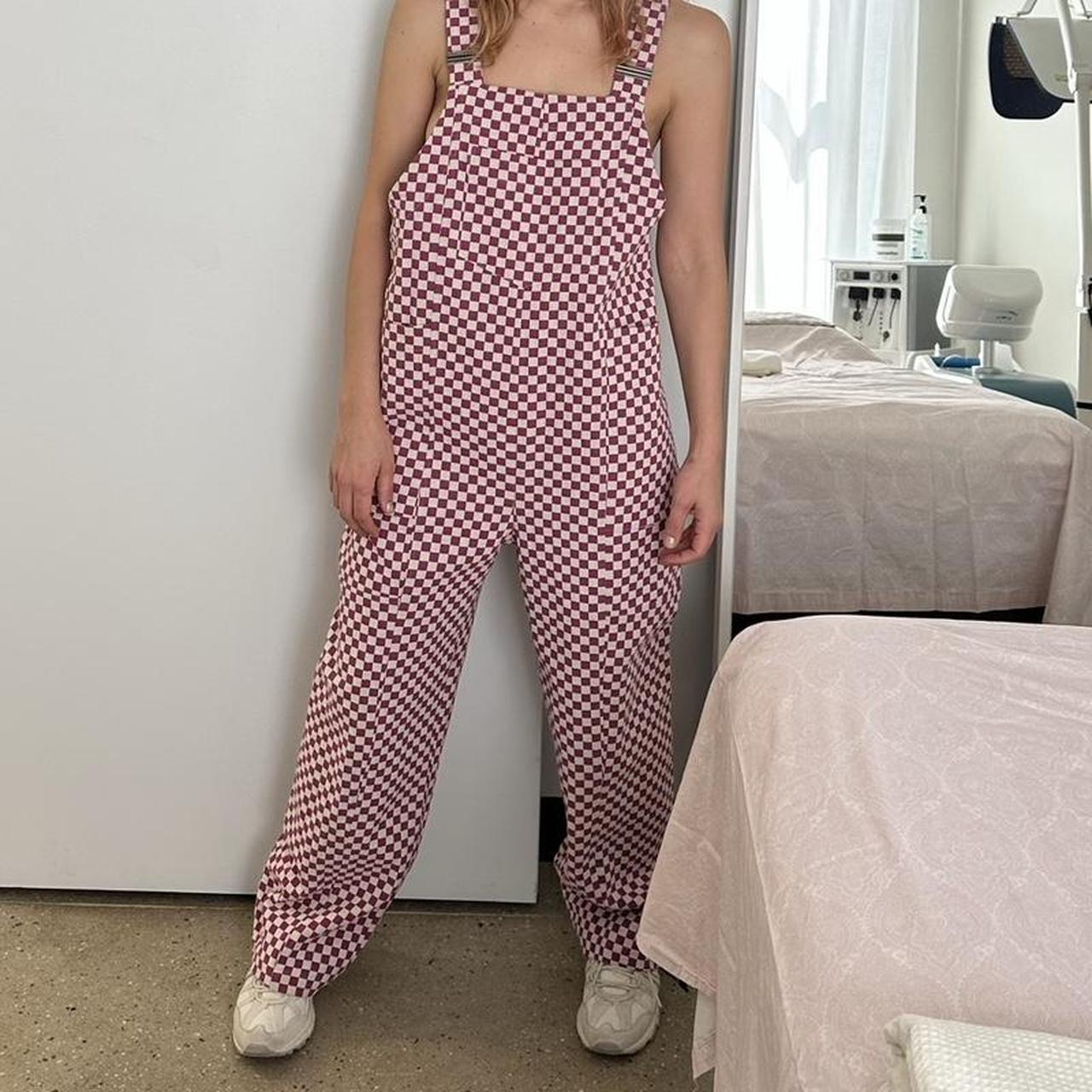 Ilana Kohn Pink Checkered overalls, worn only twice!... | Depop