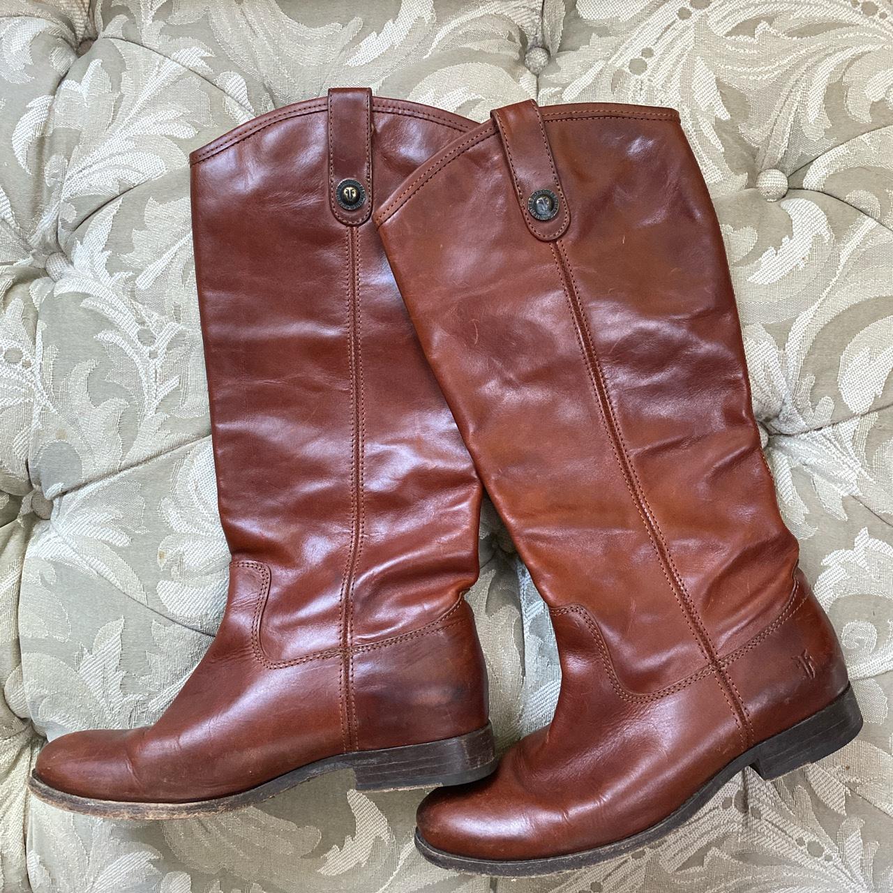 Frye chestnut color leather riding boots! So cute!... - Depop
