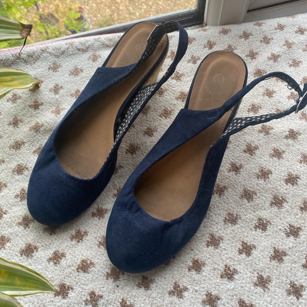 Navy Atmosphere wedge heels - Depop