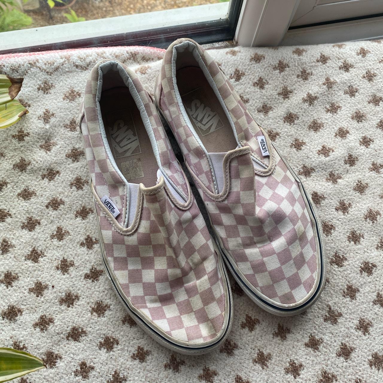 Pink and white checkered Vans - Depop