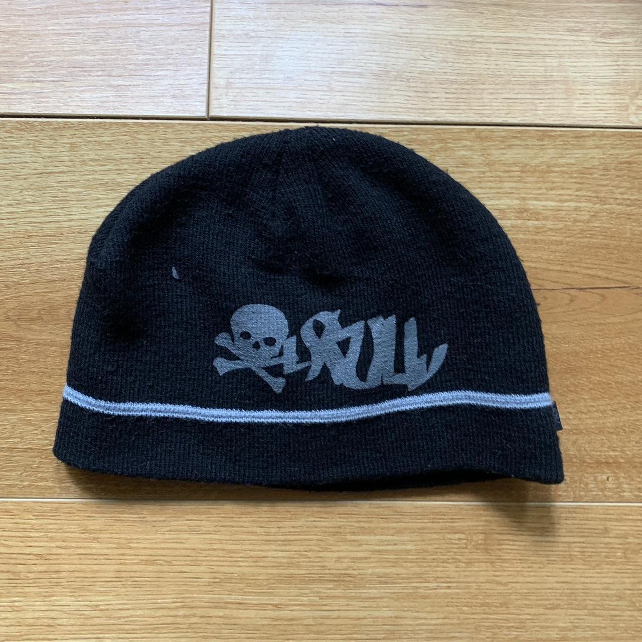 Black beanie with skull graphic #emo#skater#beanie - Depop