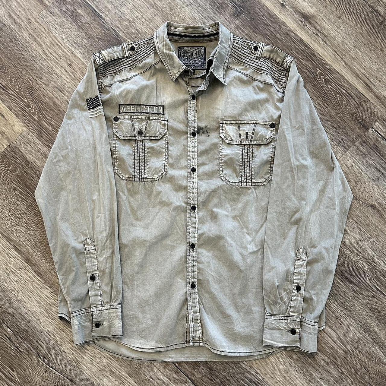 Y2K Affliction “Gun” Button Up Shirt •Great... - Depop