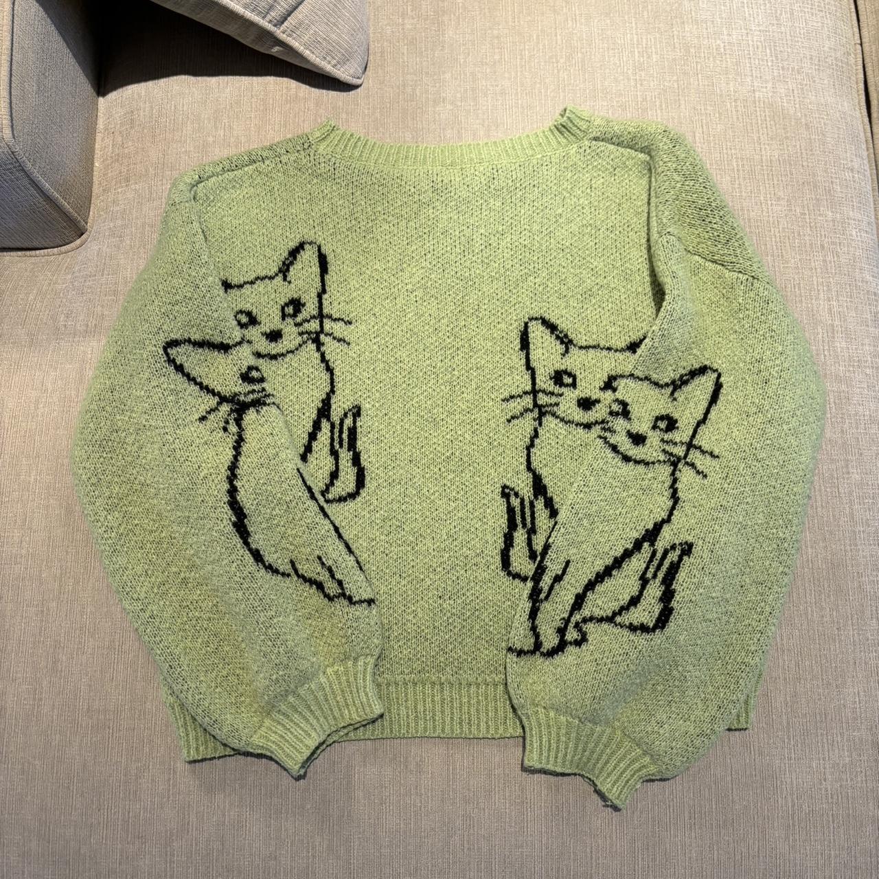 SHEIN green cat sweater fits XS - Depop