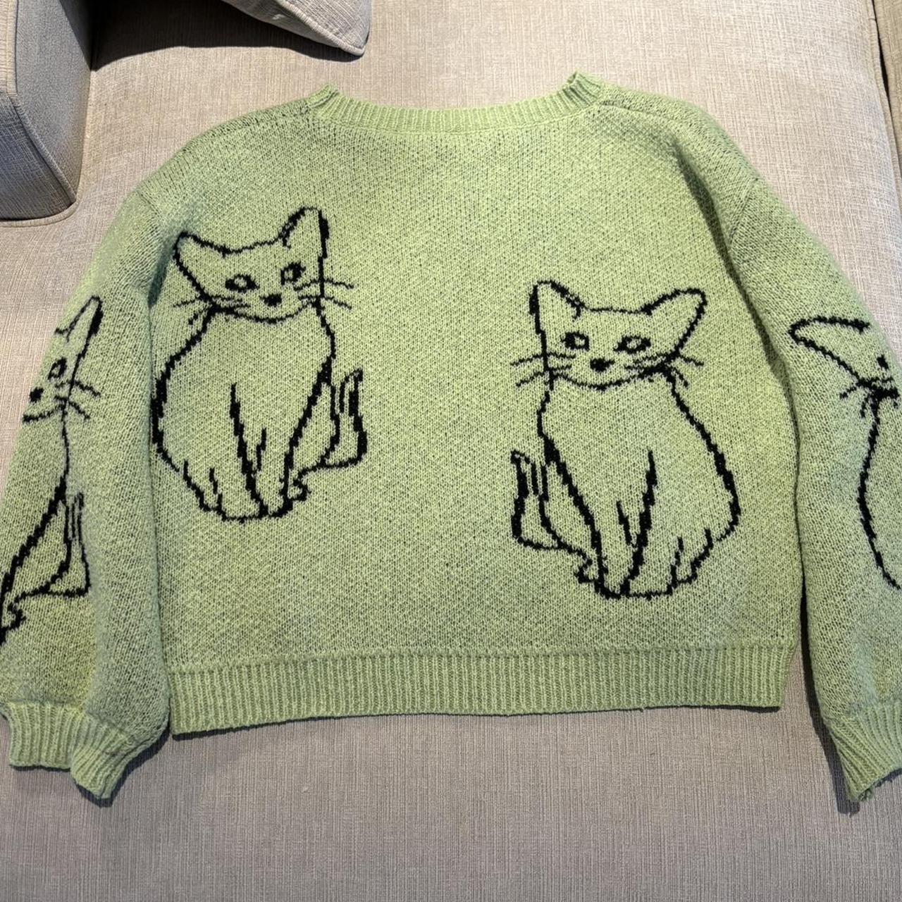 SHEIN green cat sweater fits XS - Depop