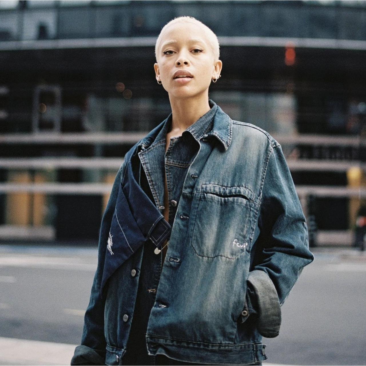 French Connection Women's Blue and Green Jacket | Depop