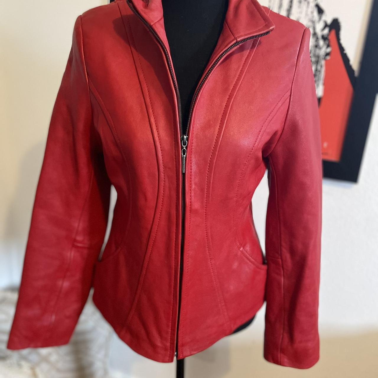 Genuine real leather red jacket Y2K Small Great... - Depop