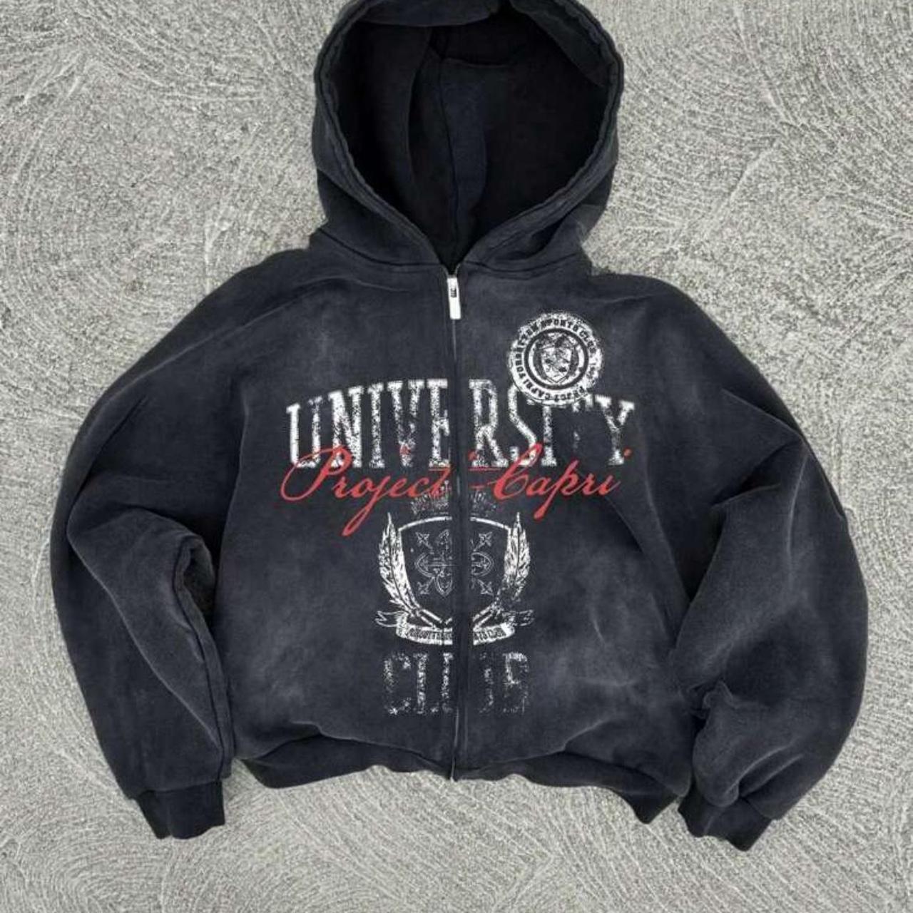 Black and red University Project Capri zip up hoodie - Depop