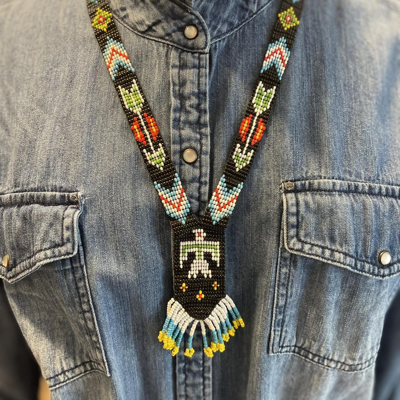Vintage Black beaded Native American necklace with... | Depop