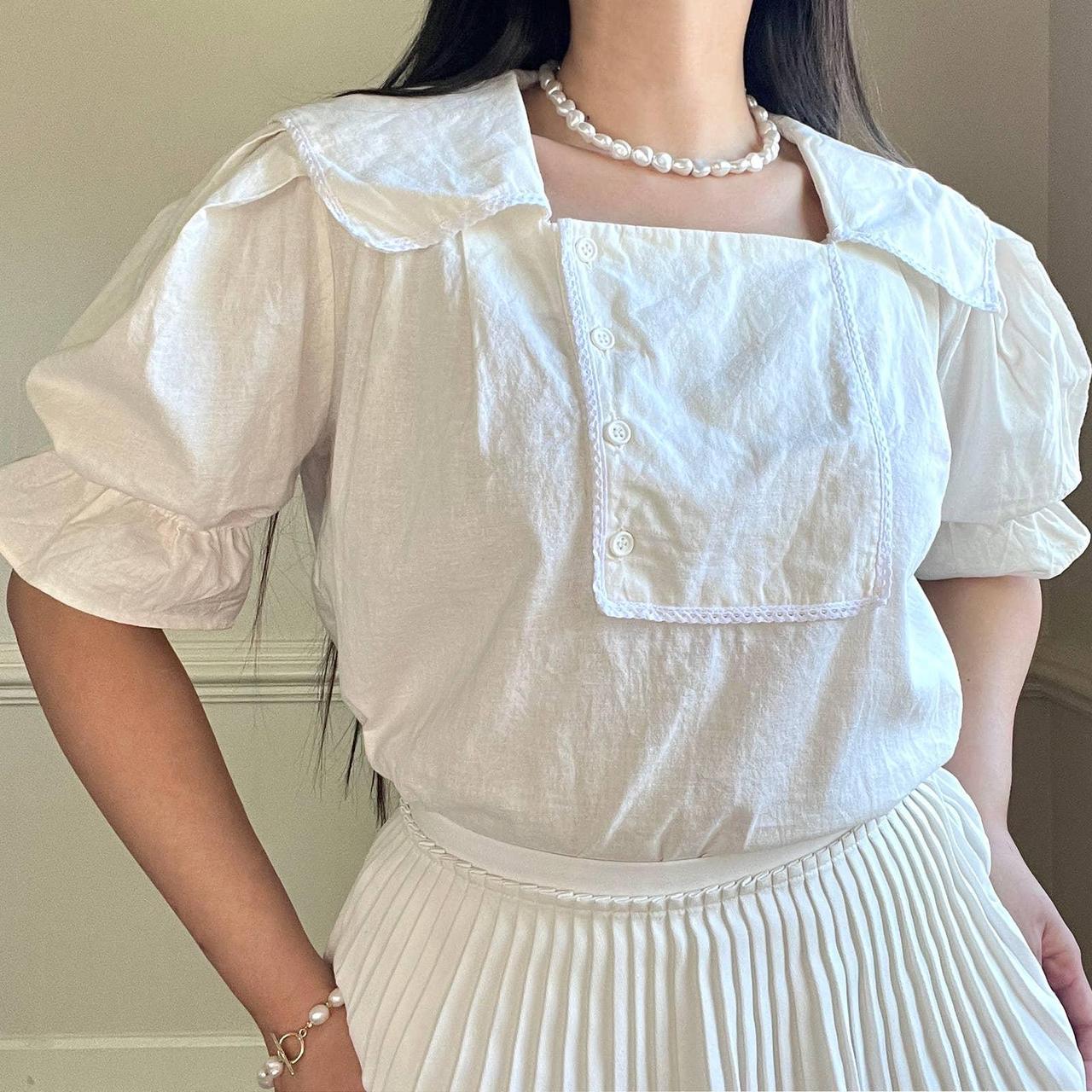 Vintage sailor top featuring unique collar and... - Depop