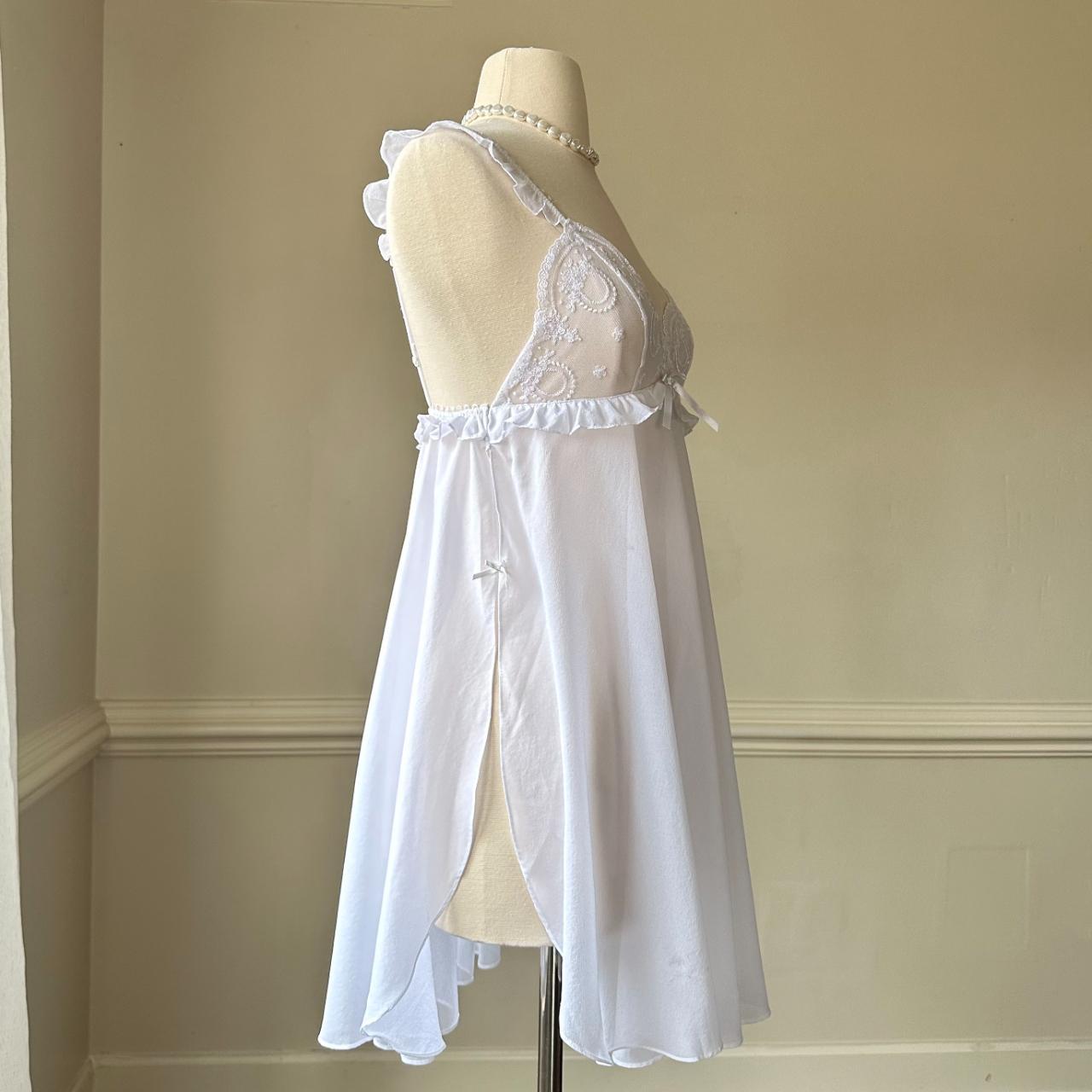 - Ethereal sheer white slip dress with delicate lace... - Depop