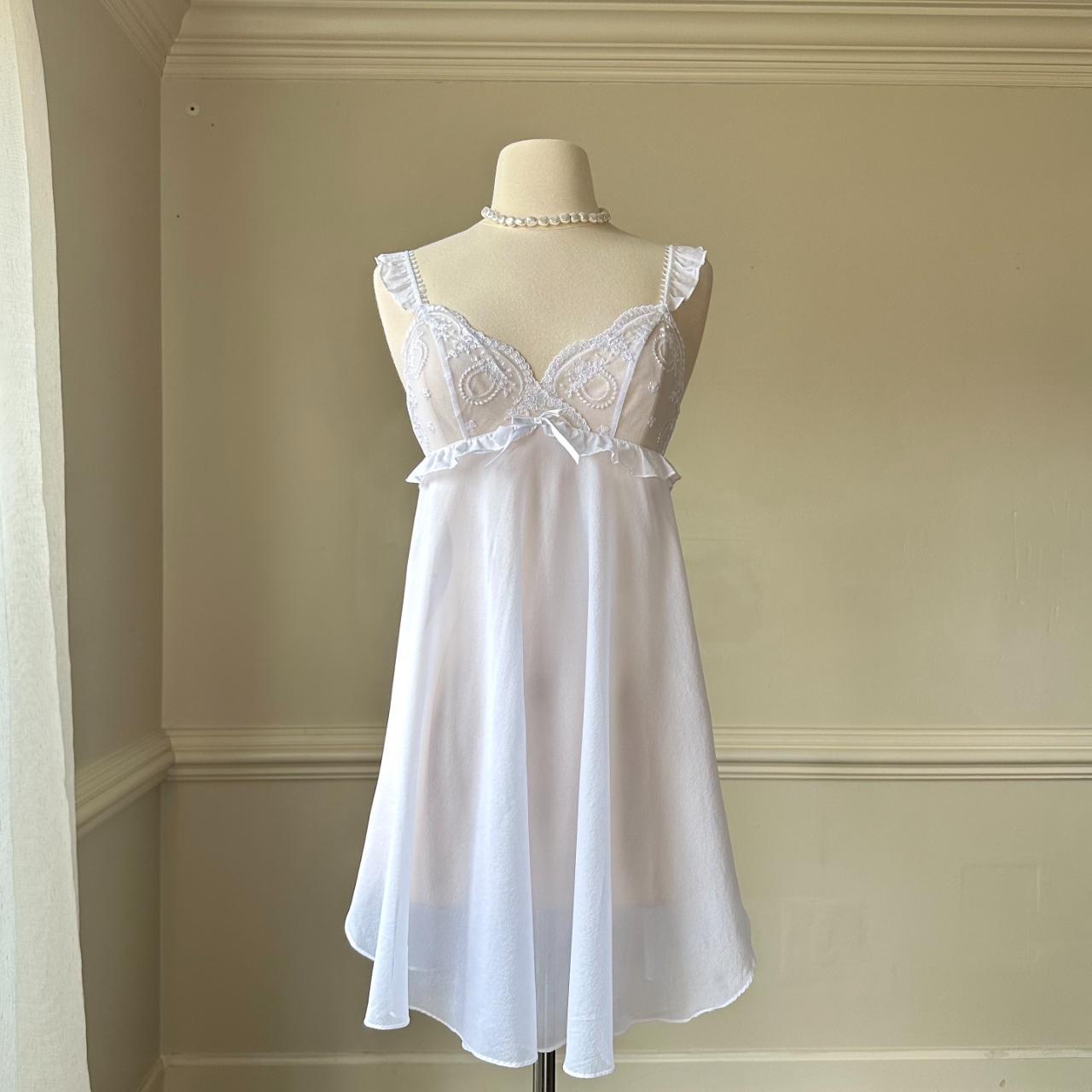 - Ethereal sheer white slip dress with delicate lace... - Depop