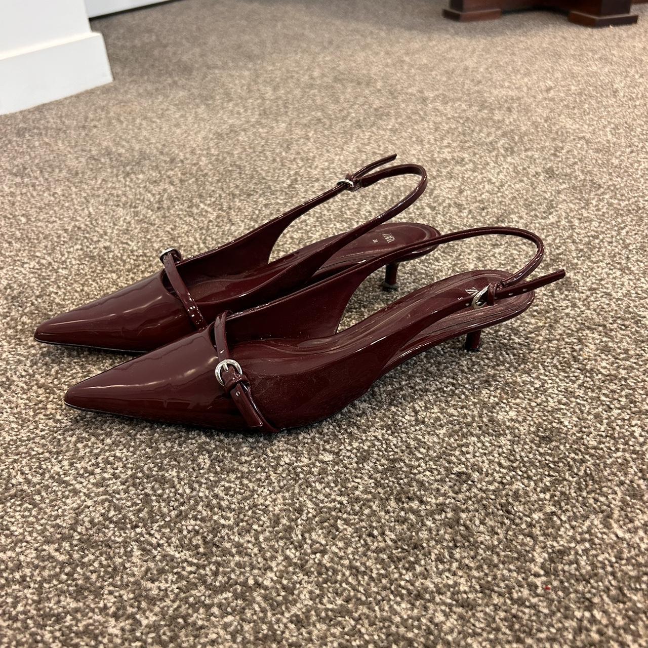 Zara burgundy kitten heels, only worn once or twice... - Depop