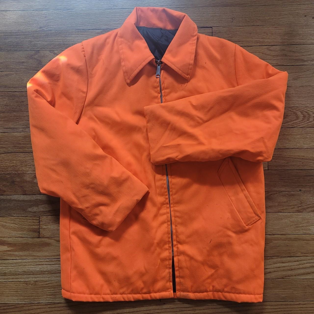 Safety orange zip up utility jacket! Black quilting... - Depop