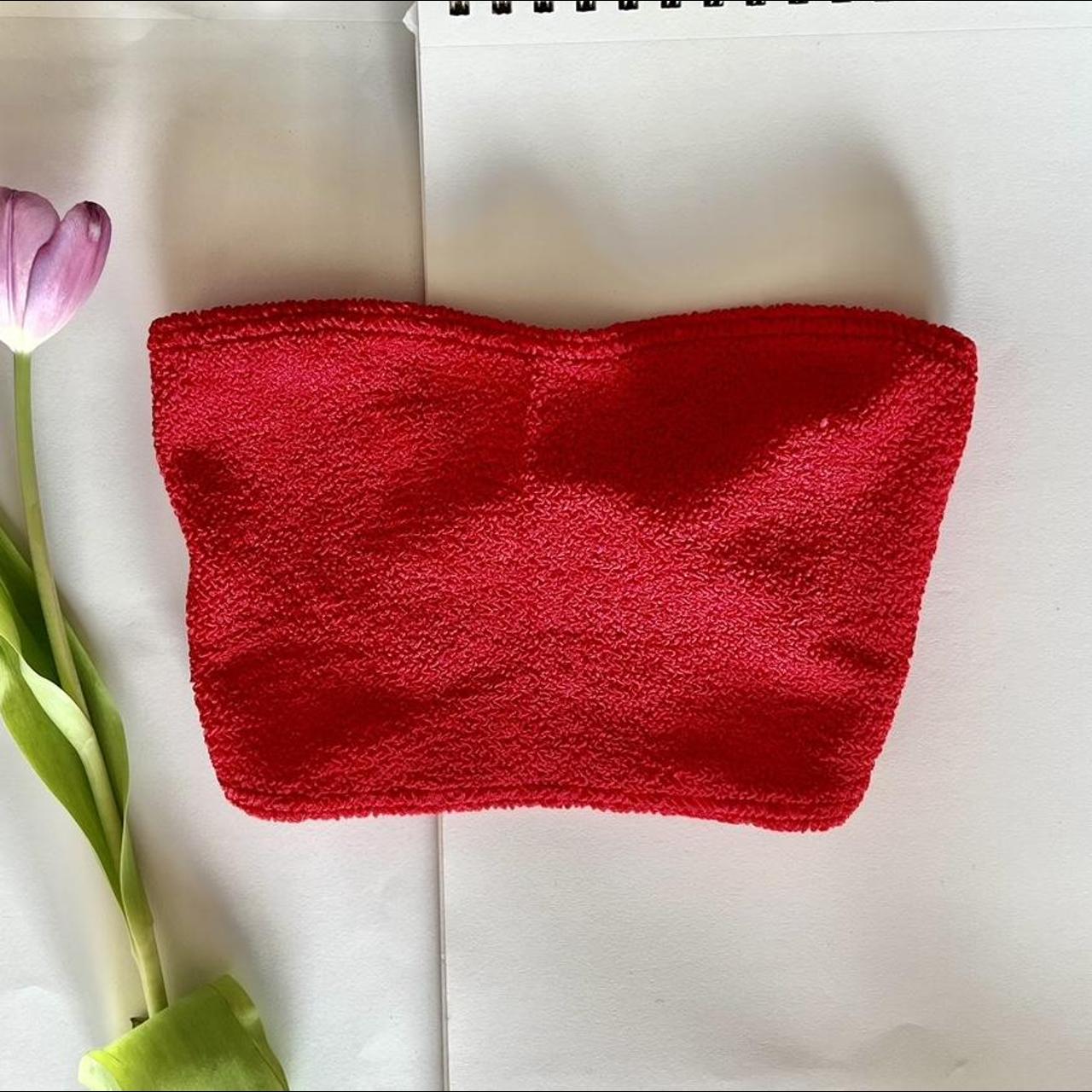 ASOS Red Crinkle Bandeau Bikini Top One Size fits... - Depop