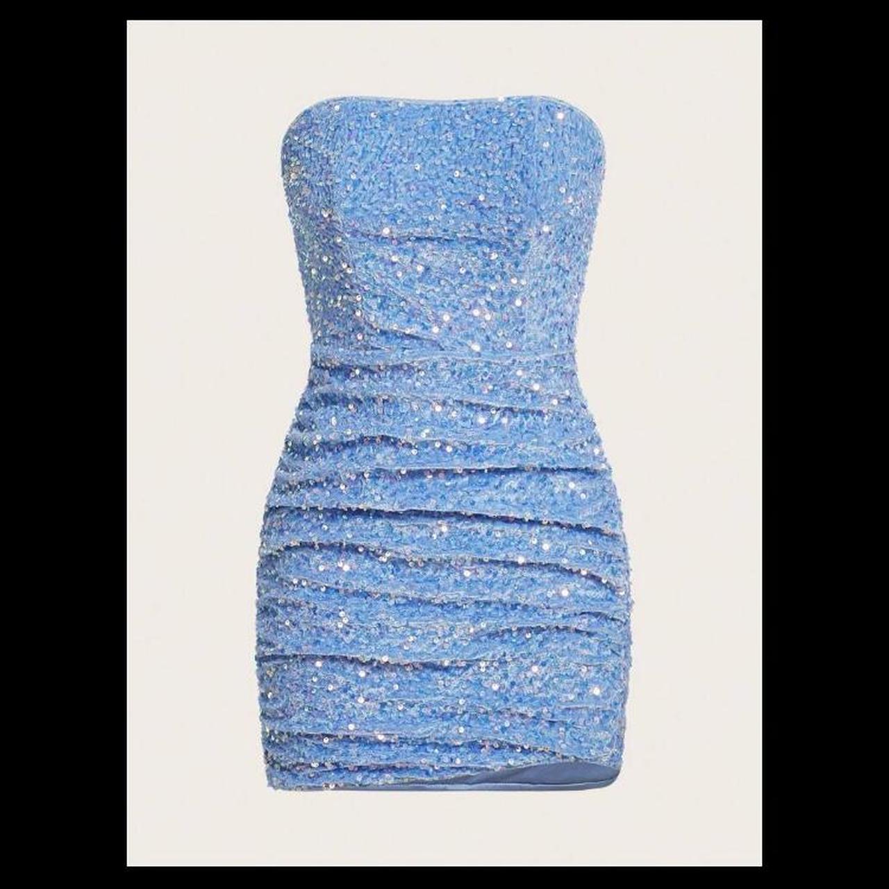Shein Blue Sparkly Strapless Cocktail Dress - Depop