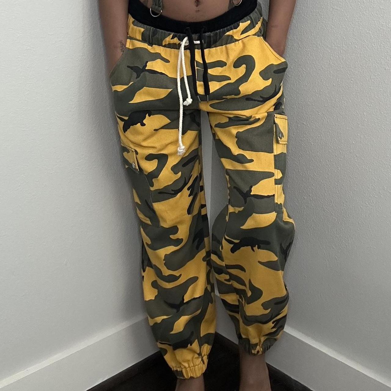 YELLOW CAMO BAGGY JOGGERS - Depop