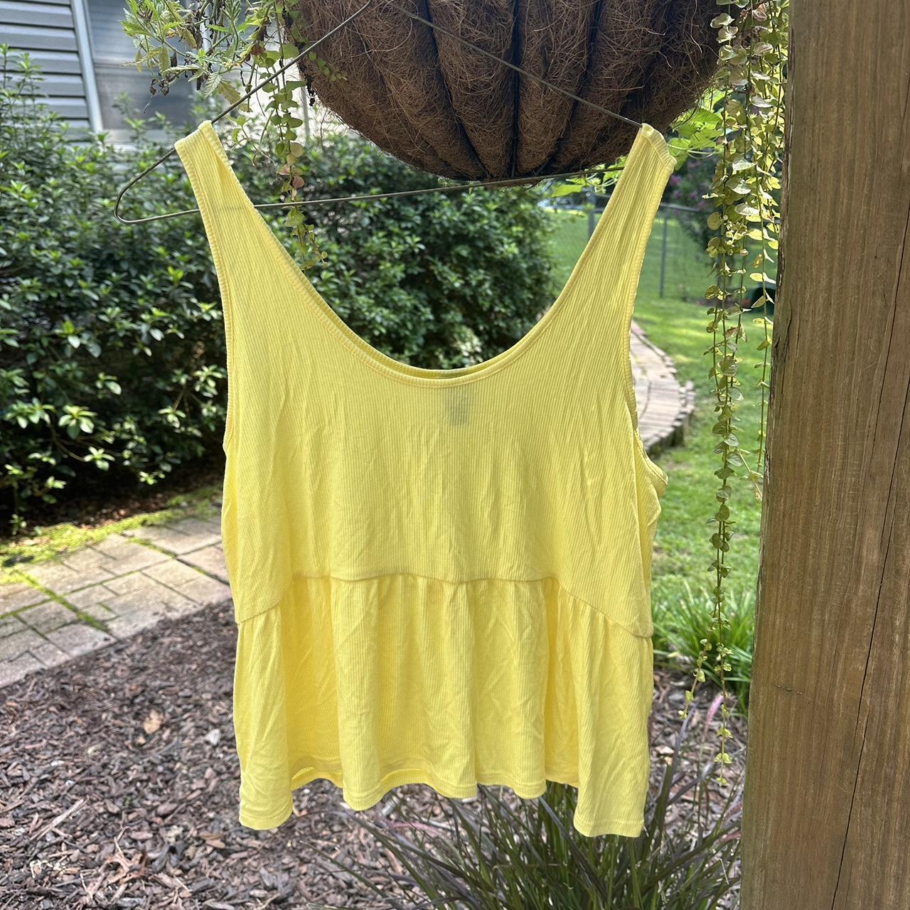 Yellow cropped tank top with ruffle detailing! - Depop