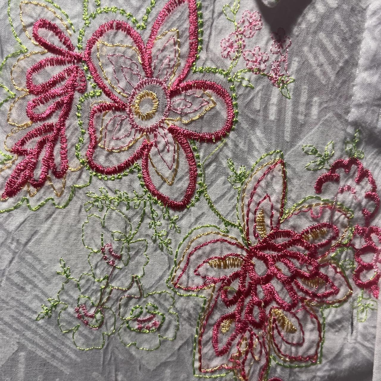 Vintage flower embroidered button down. Fits like a... - Depop