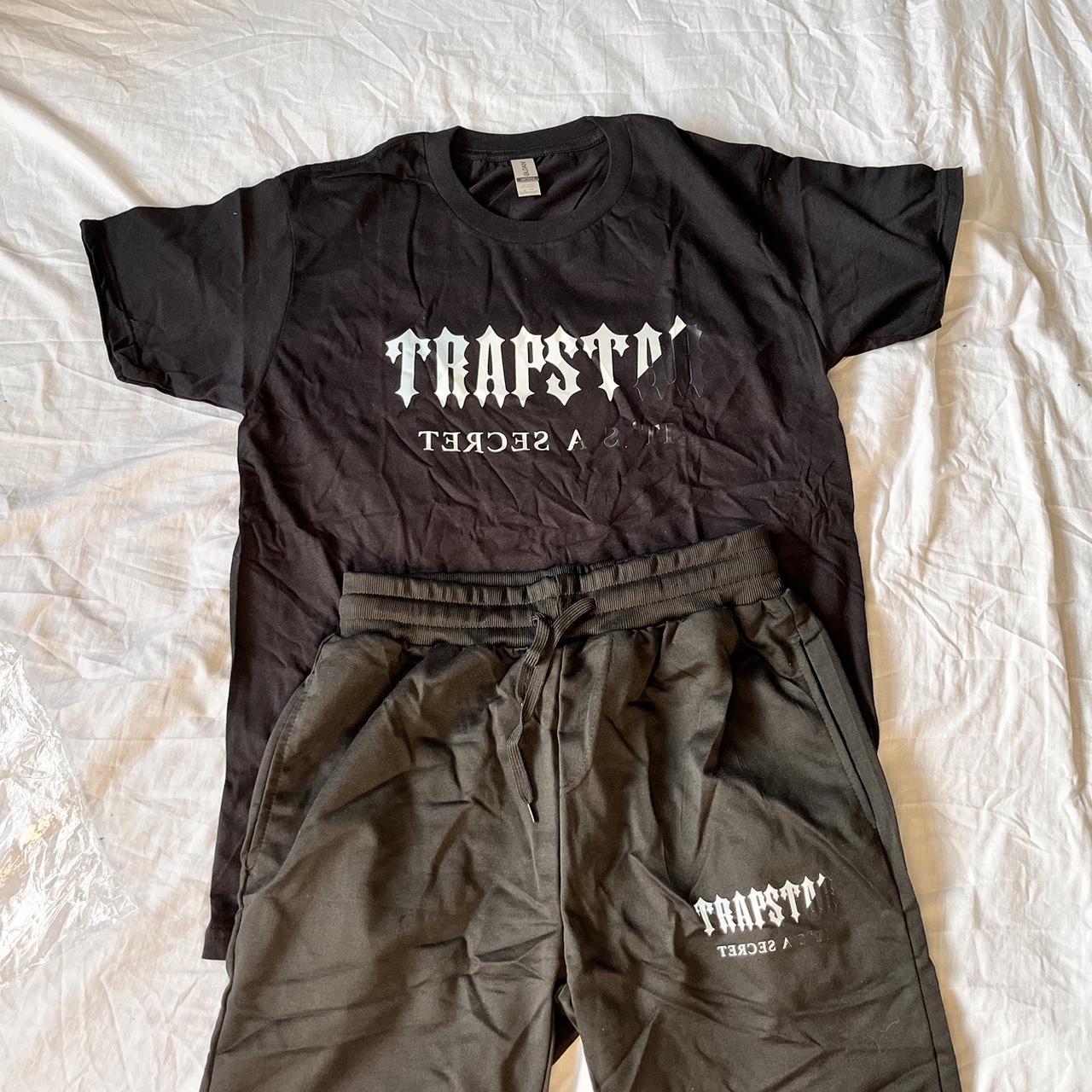 trapstar rep sorts and tee set black to teal selling... - Depop