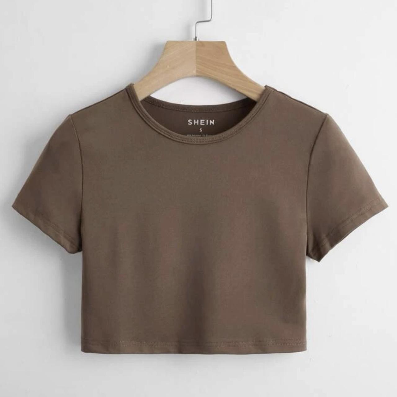 Shein brown cropped top Size L 12 - 14 #shein #brown... - Depop