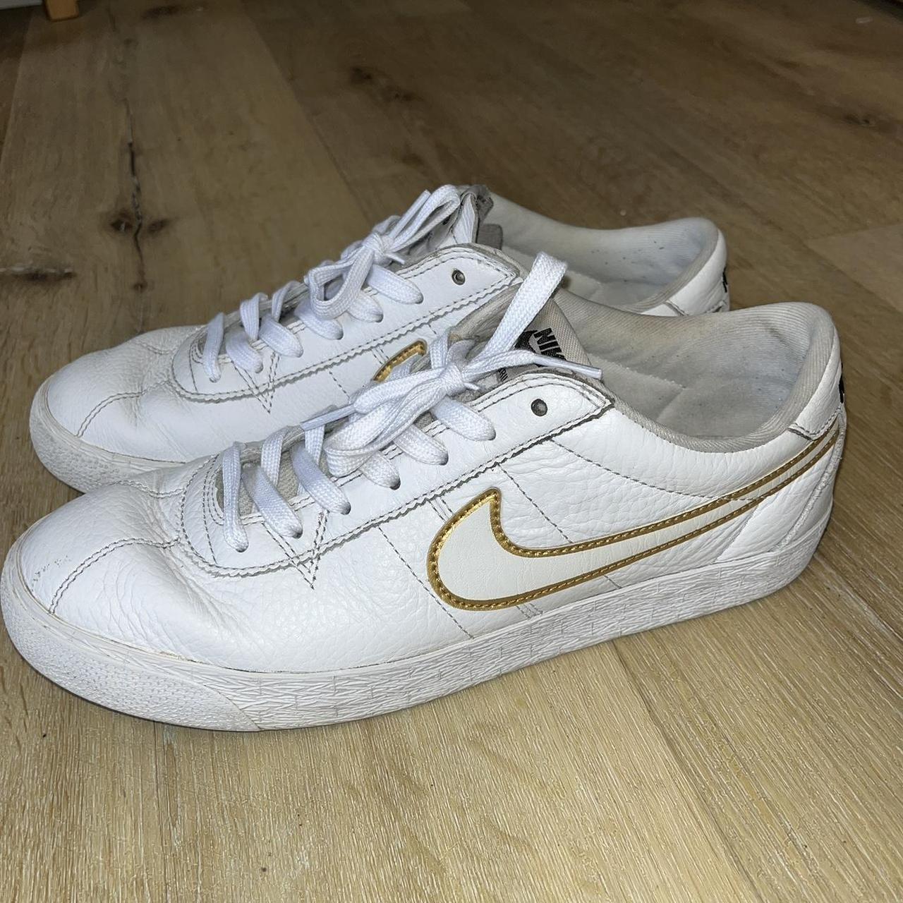 Men's White and Gold Trainers | Depop