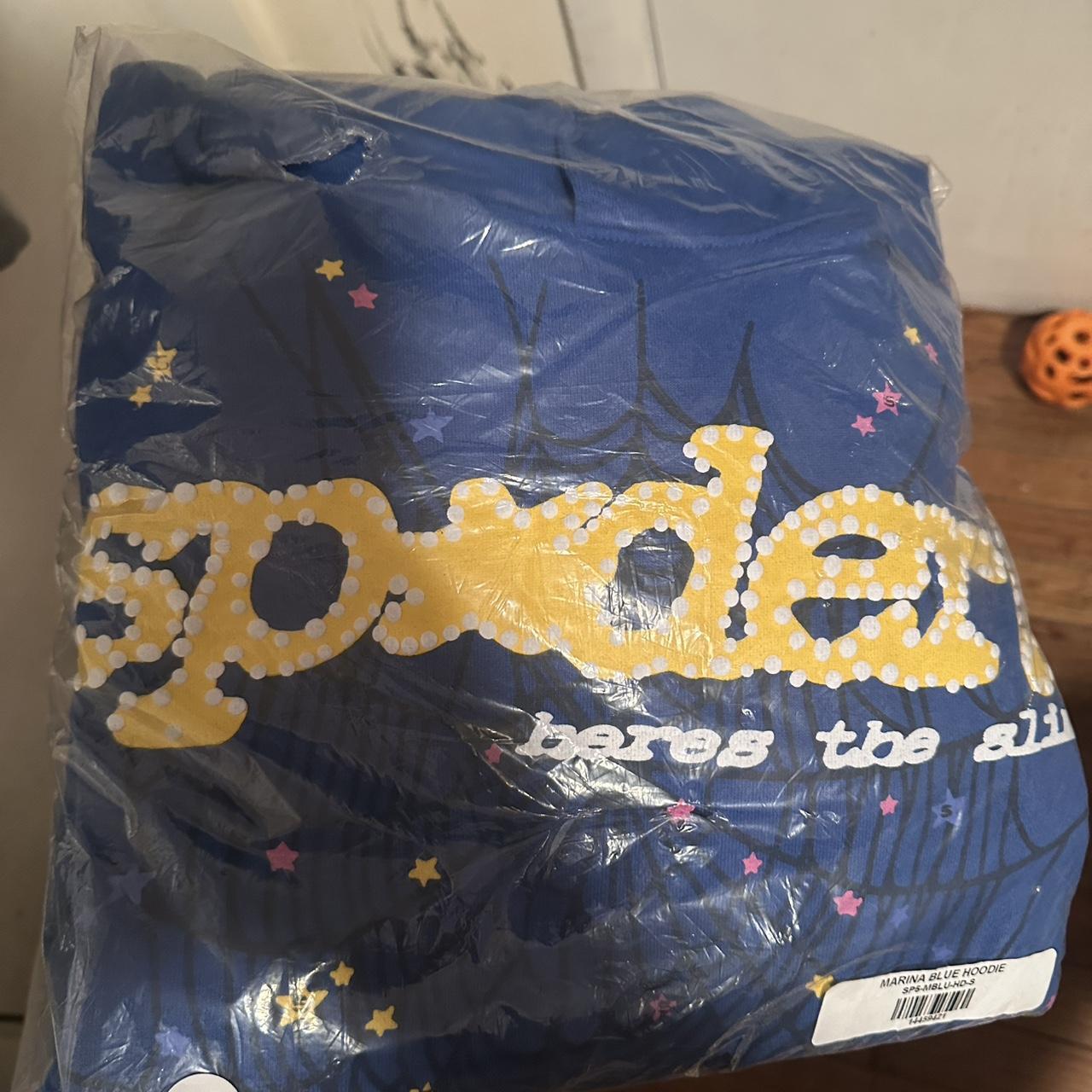 sp5der marina blue hoodie brand new in packaging... | Depop
