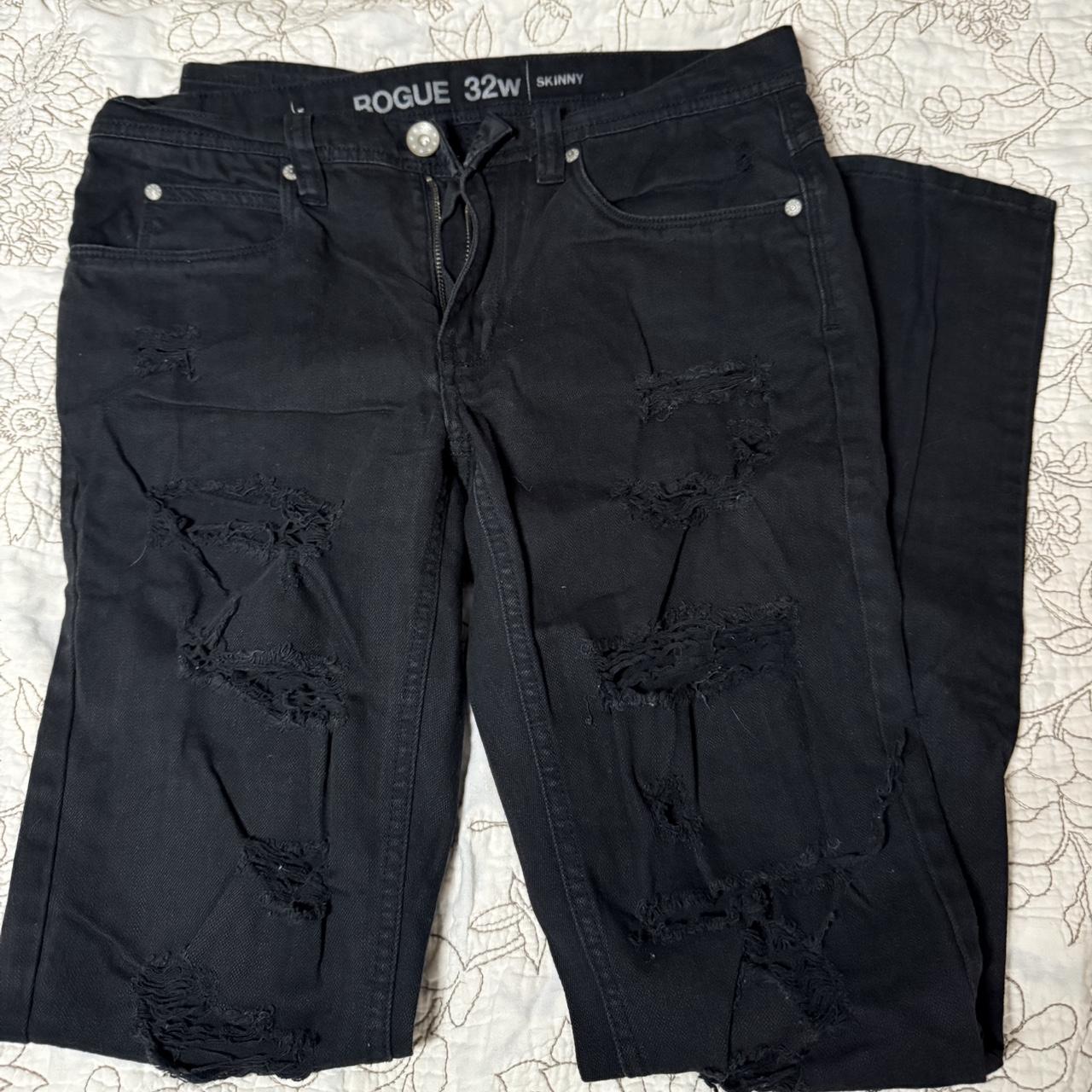 Black distressed skinny jeans with ripped... - Depop