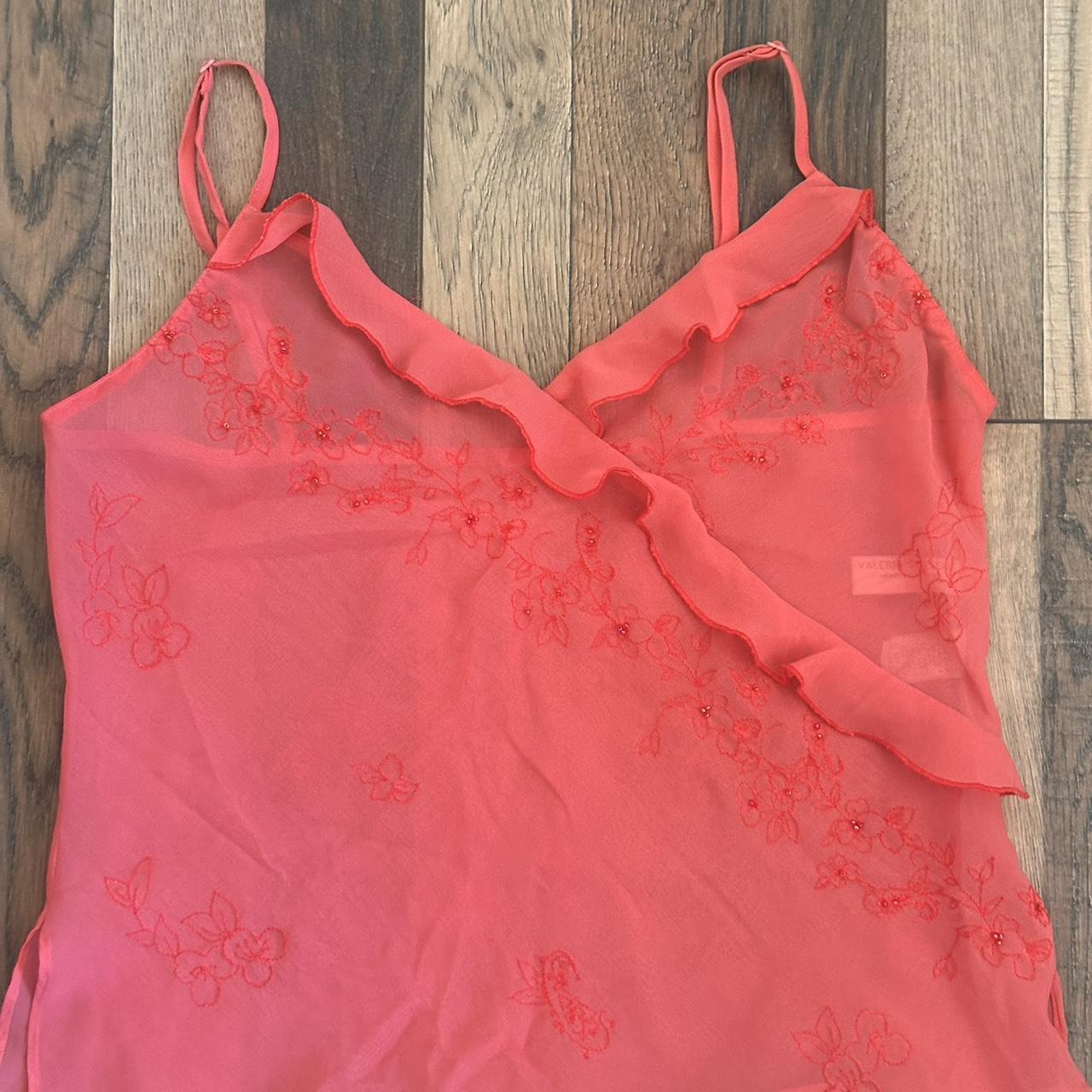 Valerie Steven’s Pink mesh tank top with embroidered... | Depop