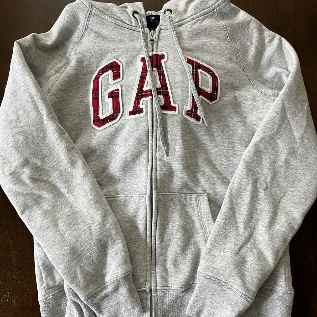 cute grey and plaid gap zip up hoodie. tag says... - Depop