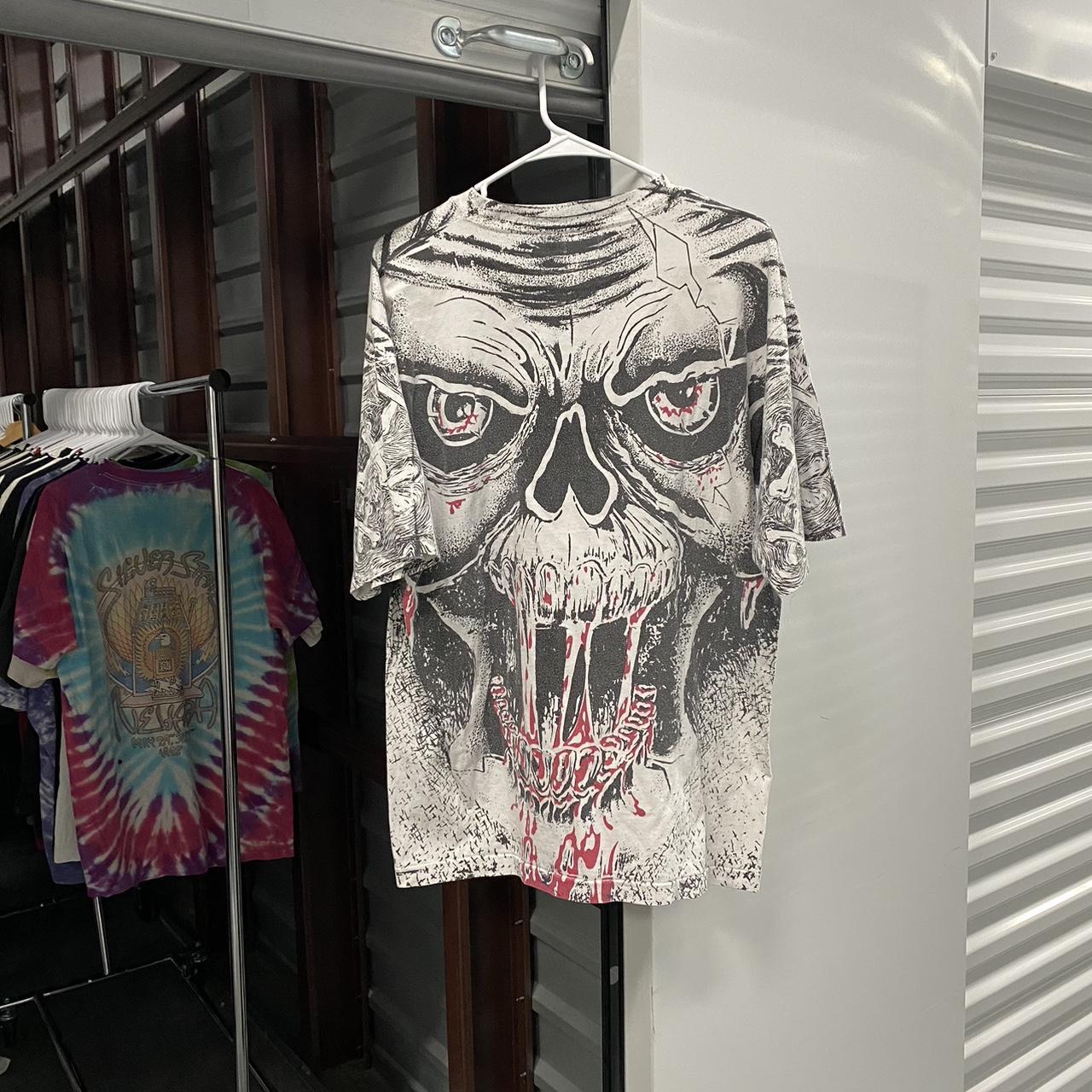 1990’S Morbid Skull AOP Shirt Size: Large See... - Depop