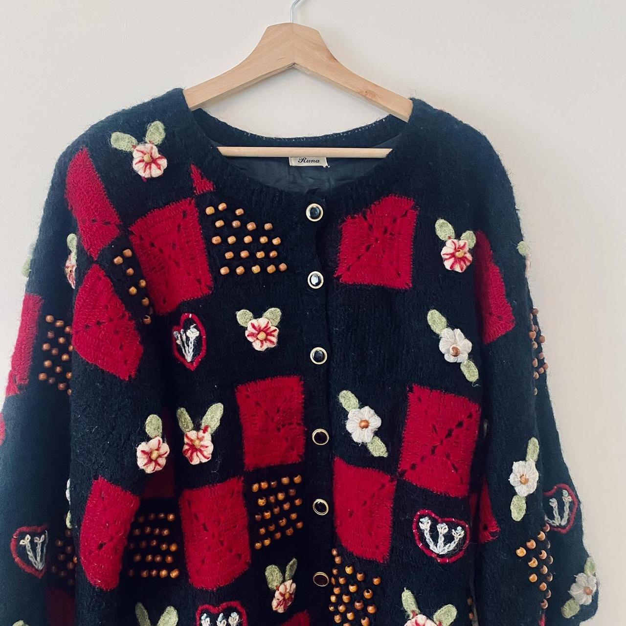 Quirky vintage crochet cardigan with floral... - Depop