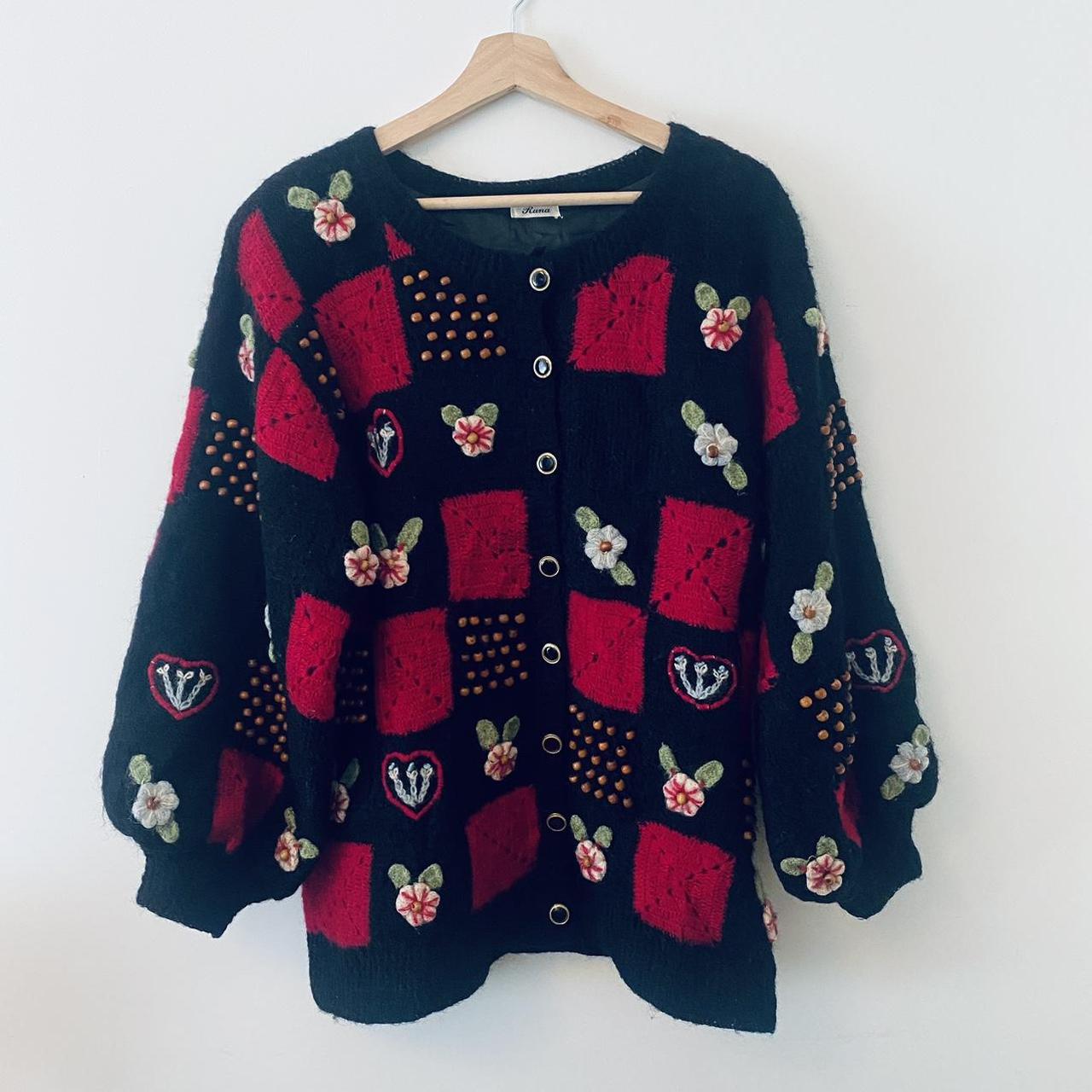 Quirky vintage crochet cardigan with floral... - Depop