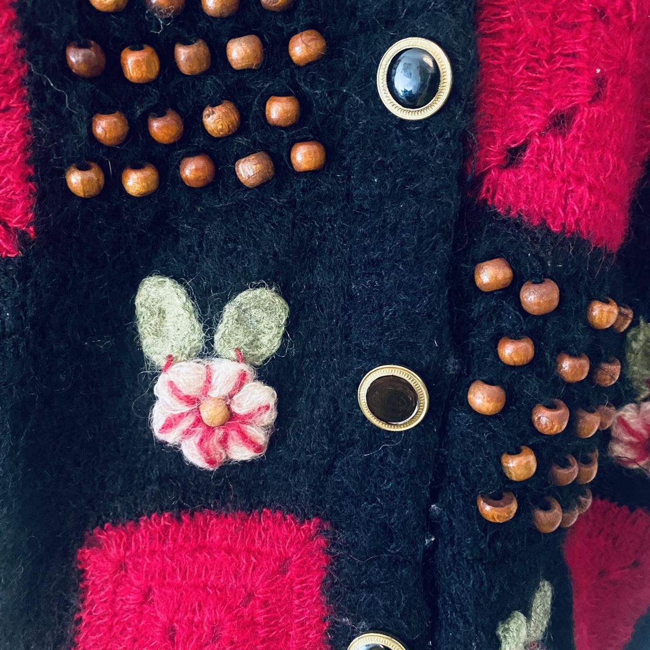 Quirky vintage crochet cardigan with floral... - Depop