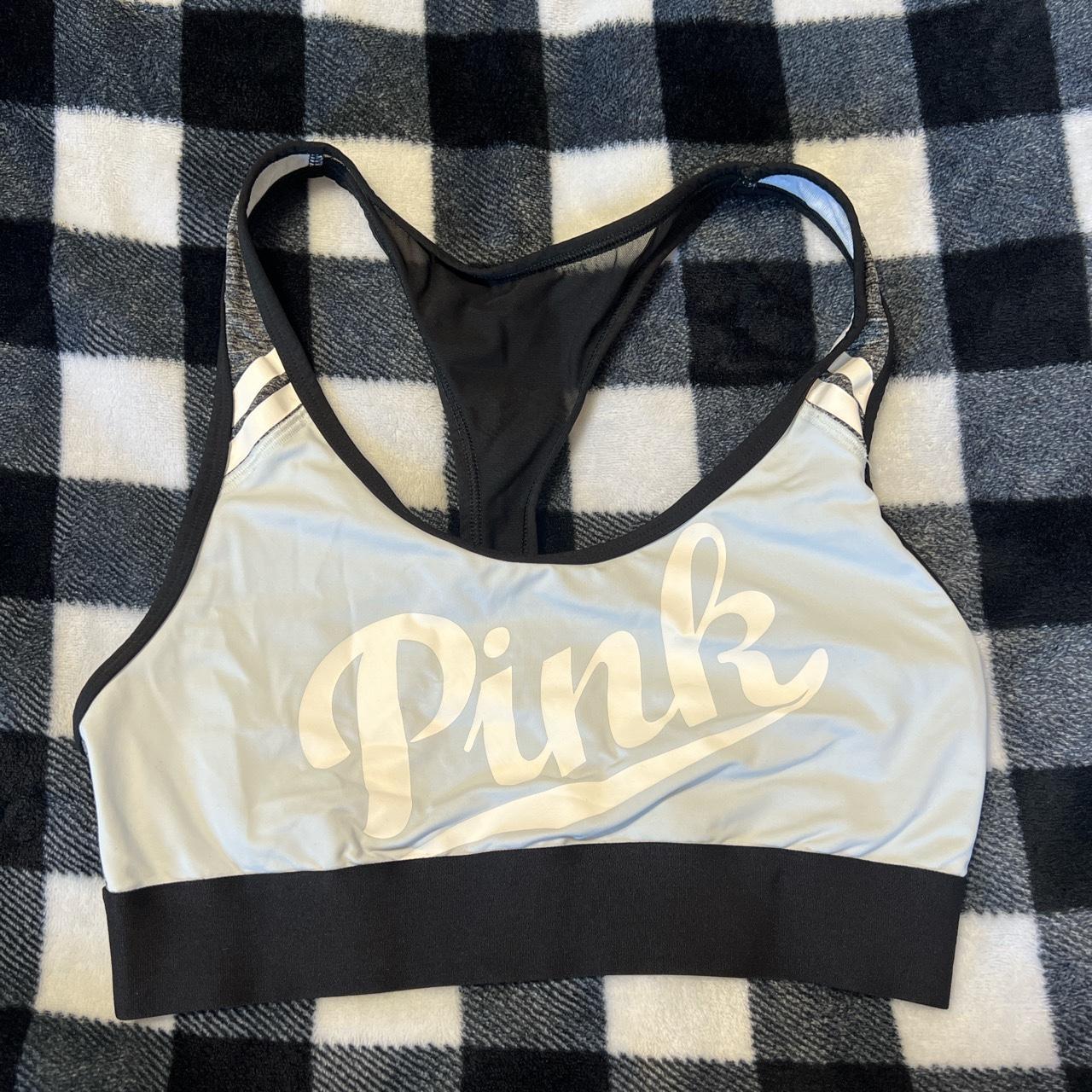 Victoria Secret Pink Baby Blue Sports Bra with mesh... - Depop