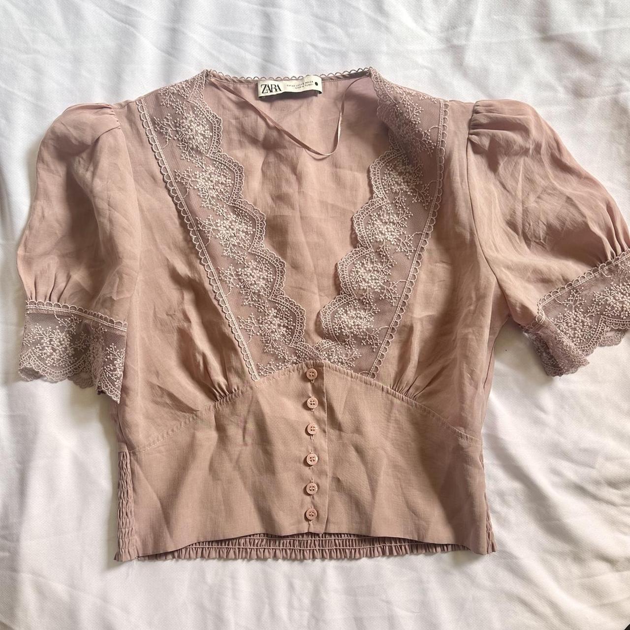 Beautiful Pink Lace cottage core Zara blouse. Brand... - Depop