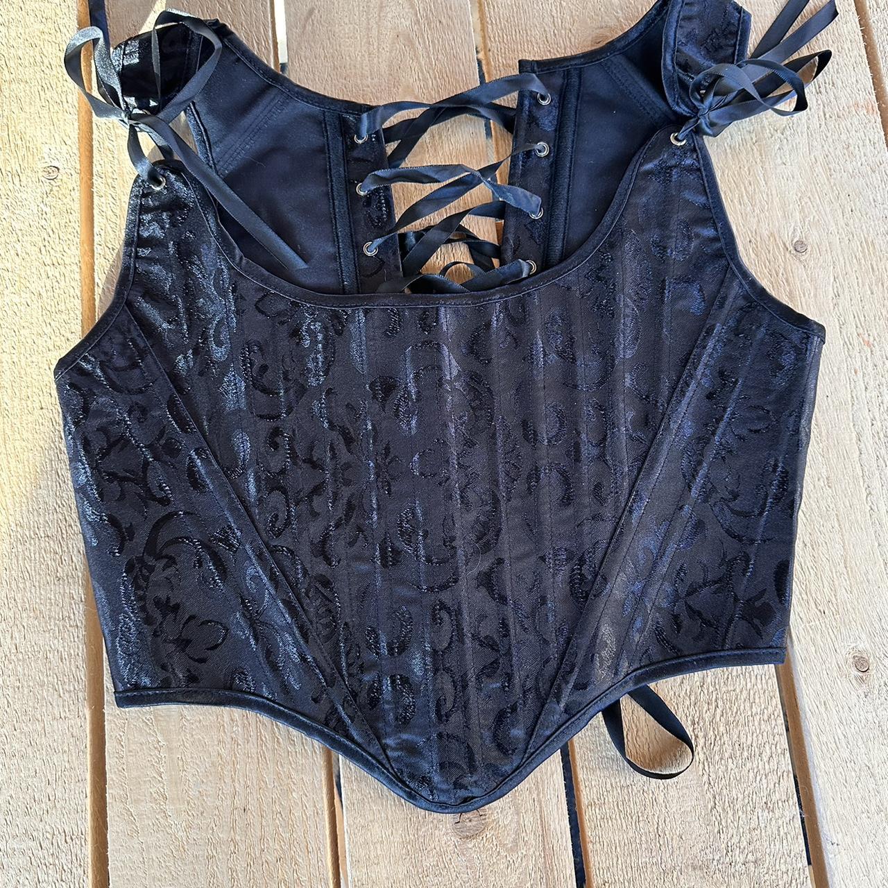 Cute black ribbon corset with zipper on the side... - Depop