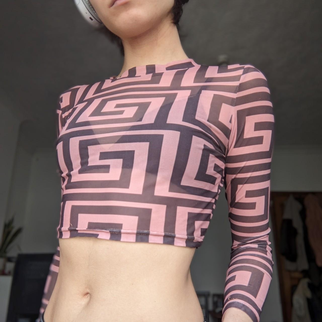 Y2K mesh crop maze top, long sleeved,... - Depop