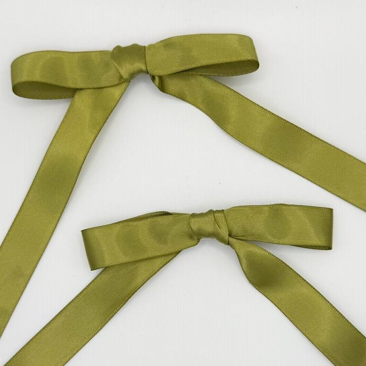 handmade moss green satin ribbon bow hairclip - on... - Depop