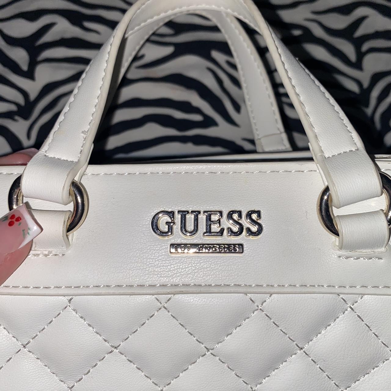Guess mini white quilted bag with siliver hardware... - Depop