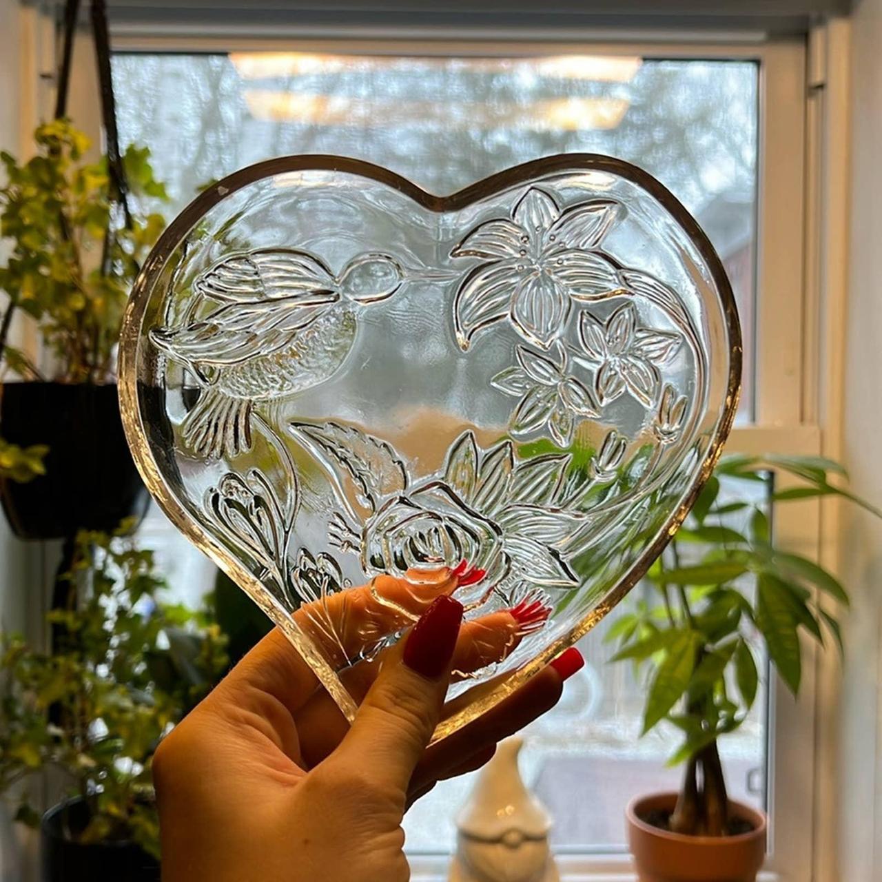 Shabby Chic Heart Shaped Glass Plate/Bowl With... - Depop