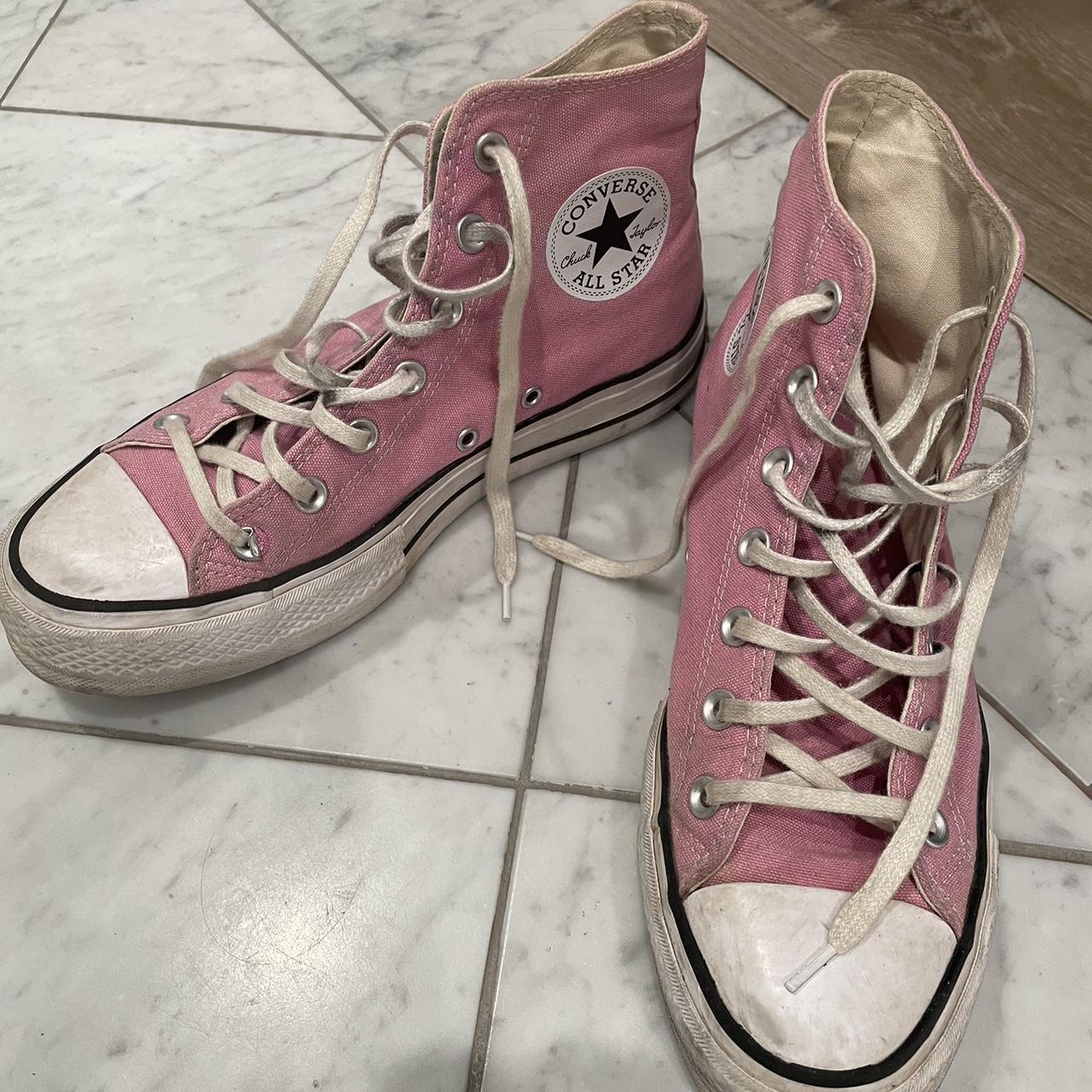 pink high top platform converse- size 8W super super... - Depop
