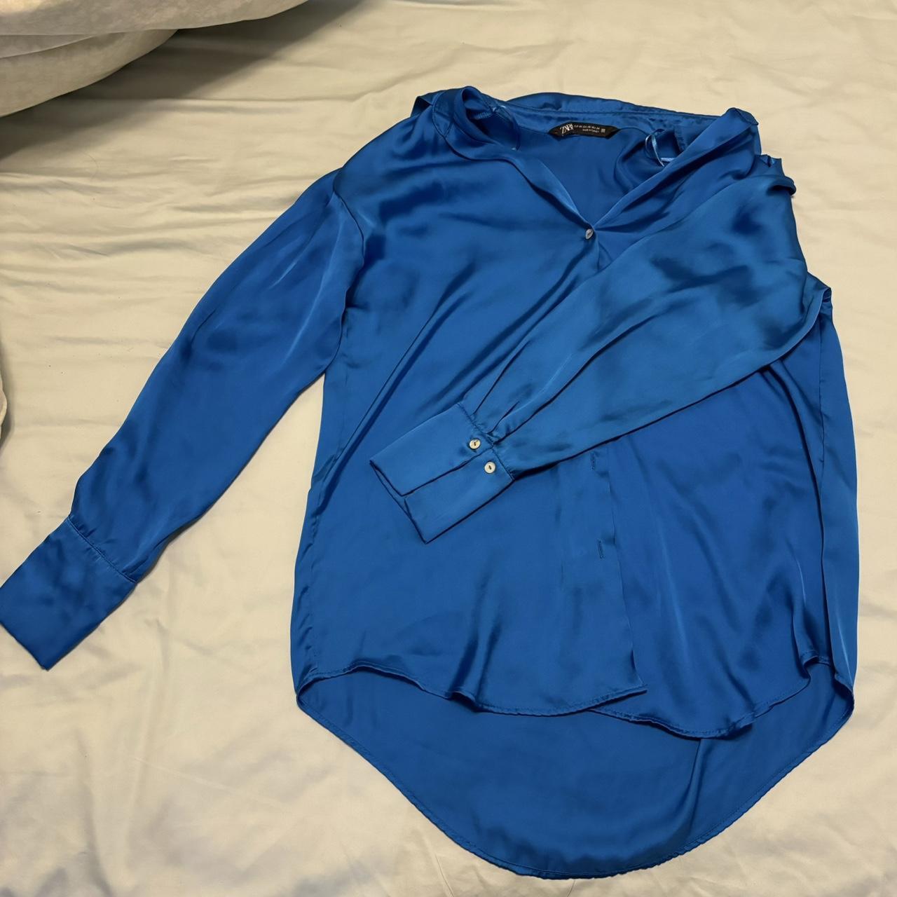 Zara cobalt blue satin effect button up ⭐️ size XS - Depop