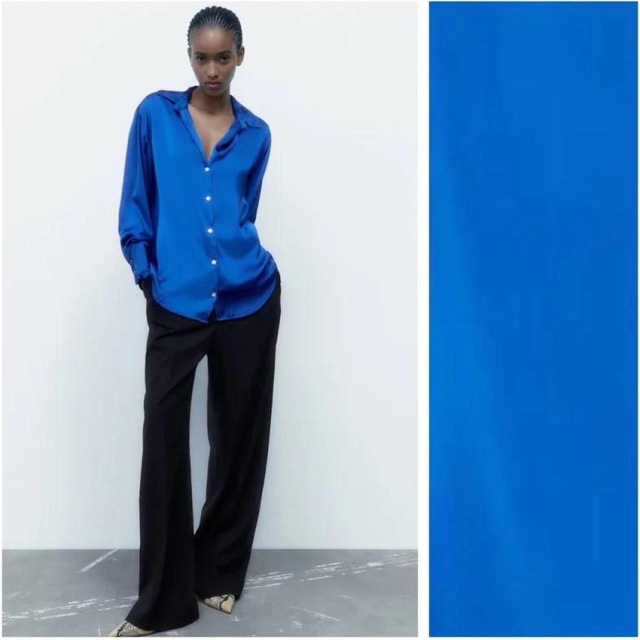 Zara cobalt blue satin effect button up ⭐️ size XS - Depop